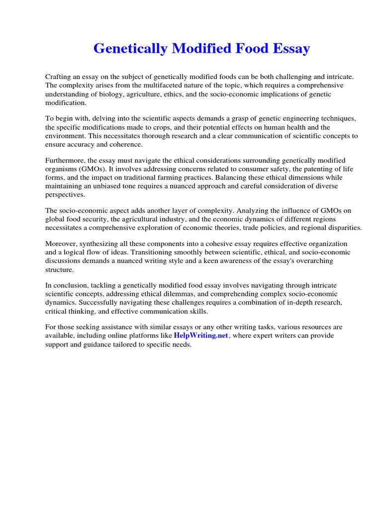 Genetically Modified Food Essay | PDF | Genetic Engineering | Agriculture