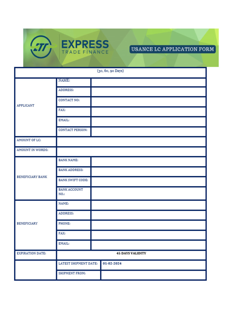 Usance LC Application Form | PDF