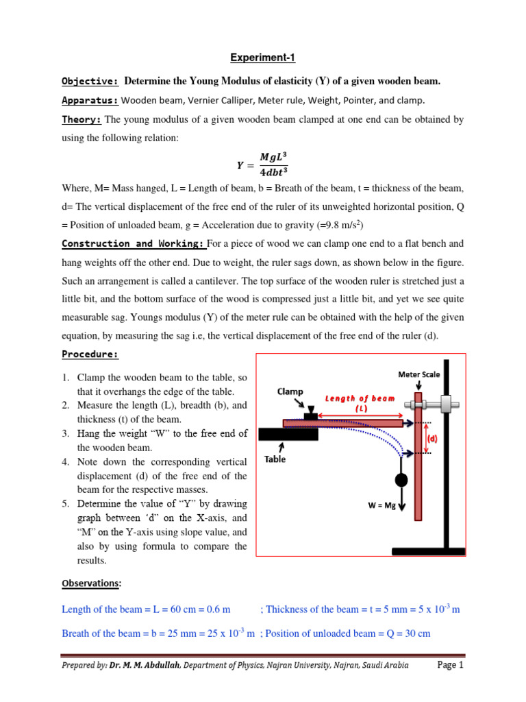 Experiment 1 PHYS 105 | PDF | Beam (Structure) | Weight