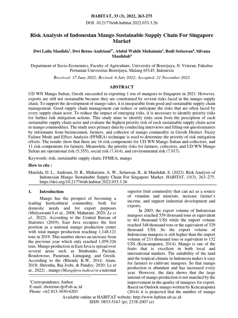 Indonesian Mango Supply Chain Risks | PDF | Risk | Supply Chain