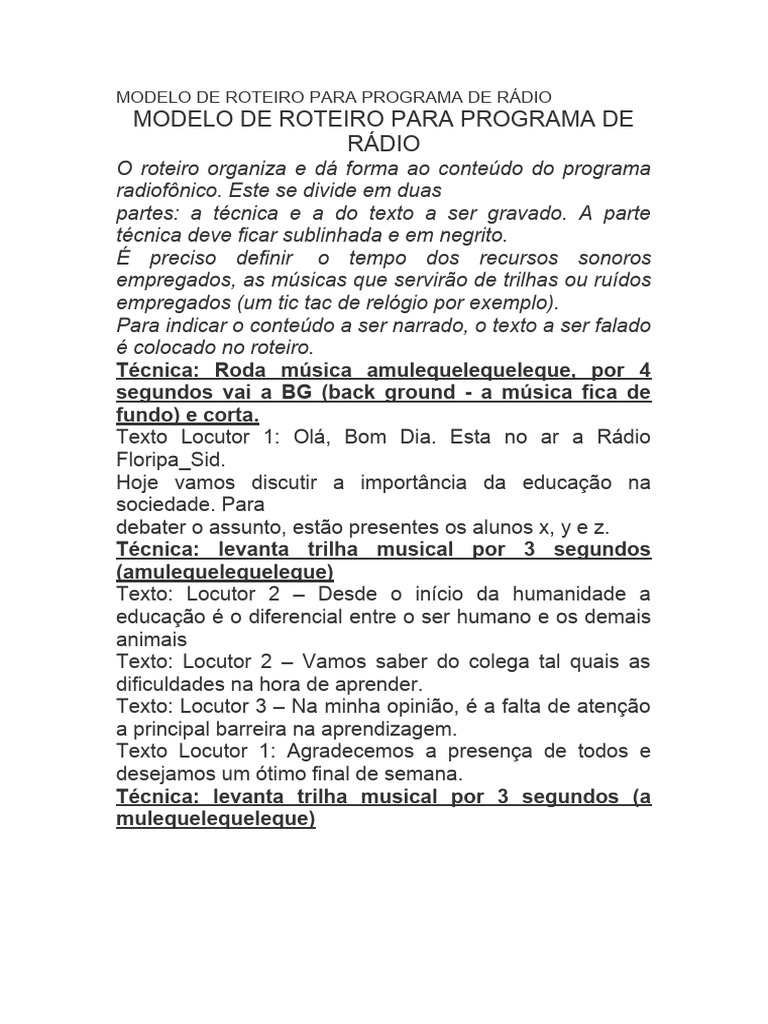Modelo de Roteiro para Programa de Rádio | PDF
