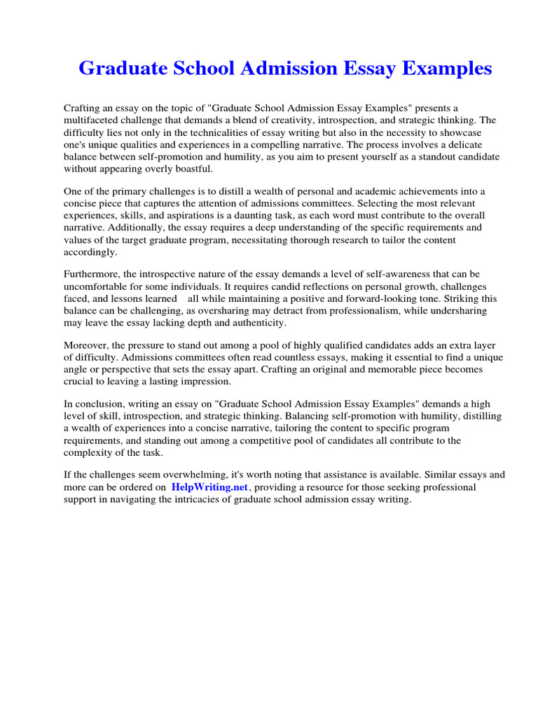 Graduate School Admission Essay Examples | PDF | Jane Eyre