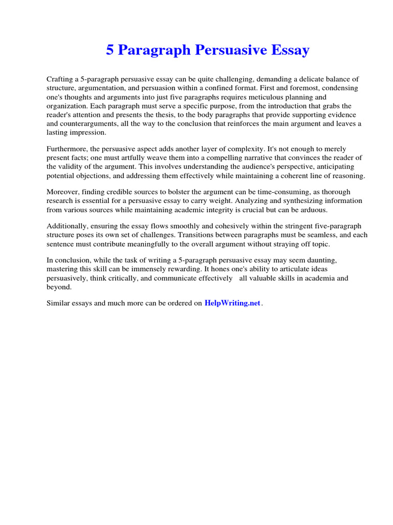 5 Paragraph Persuasive Essay | PDF | Essays | Penelope