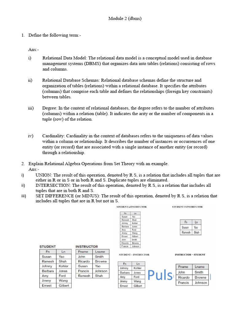 m2 and m3 Ans Dbms Imp 2ia | PDF | Relational Database | Relational Model