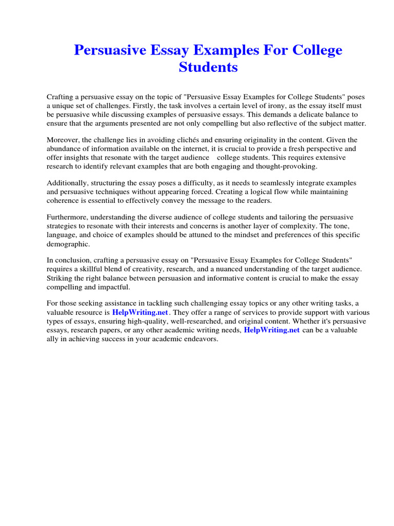Persuasive Essay Examples For College Students | PDF | Essays | The ...