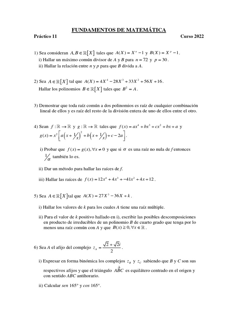 Problemas de Polinomios y Complejos | PDF | Factorización | Matemáticas discretas