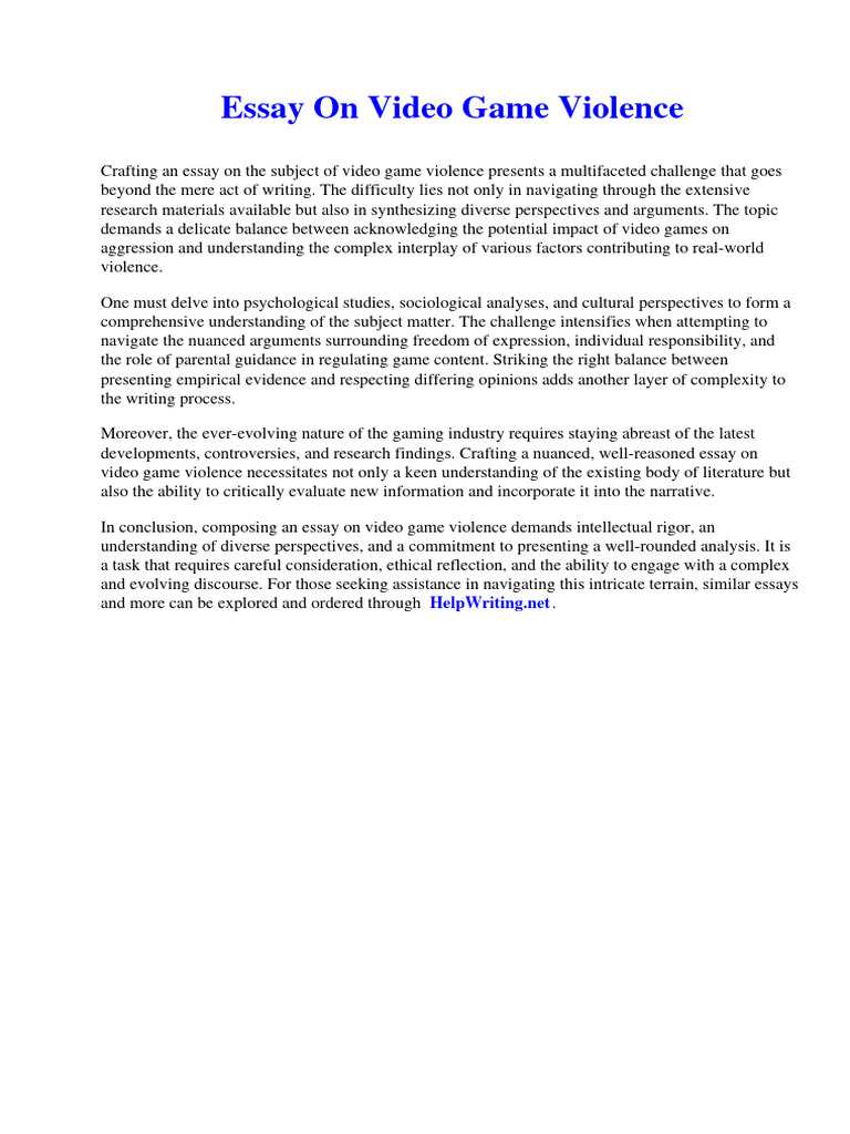 Essay On Video Game Violence | PDF