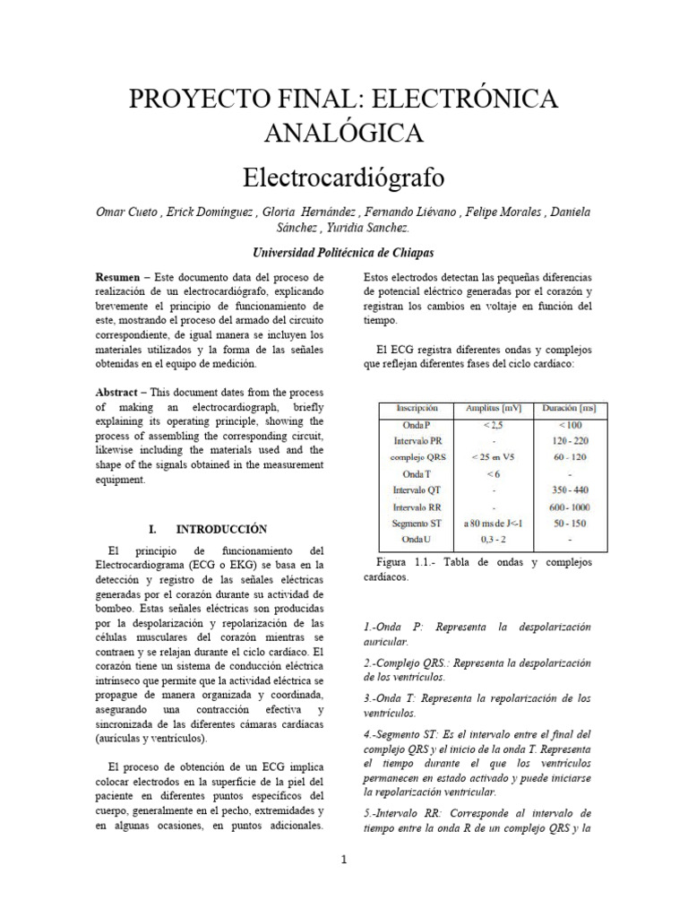 Informe de Electrocardiógrafo EKG | PDF | Electrocardiografia ...