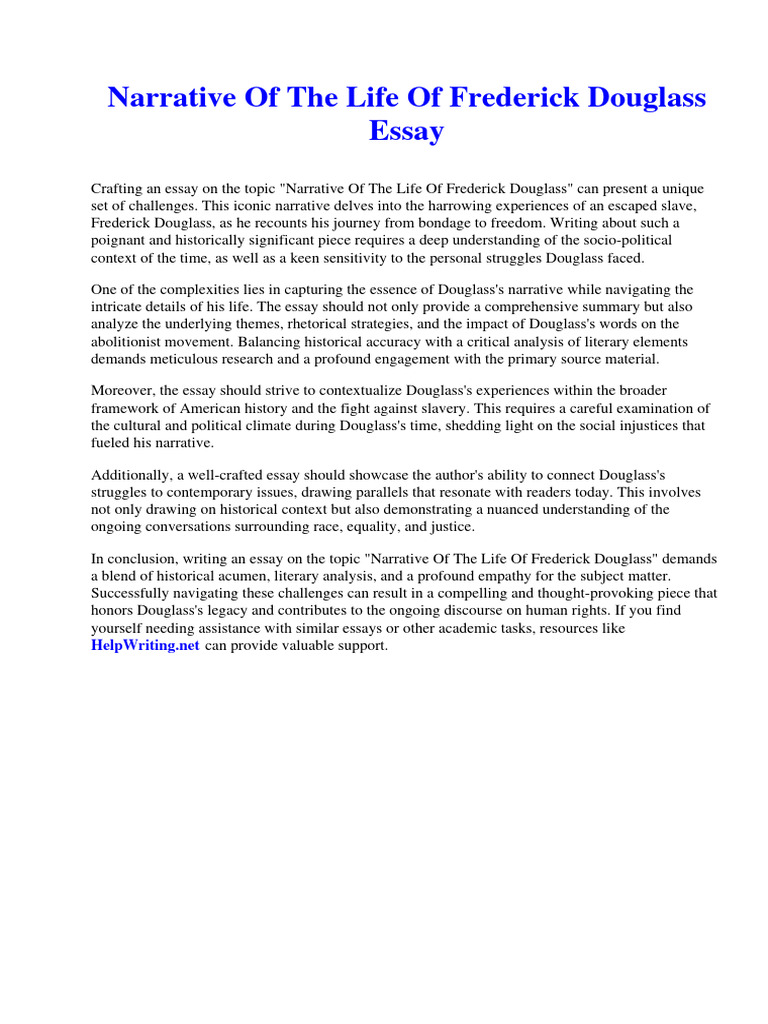 Frederick Douglass Essay Guide | PDF | Databases | Narrative
