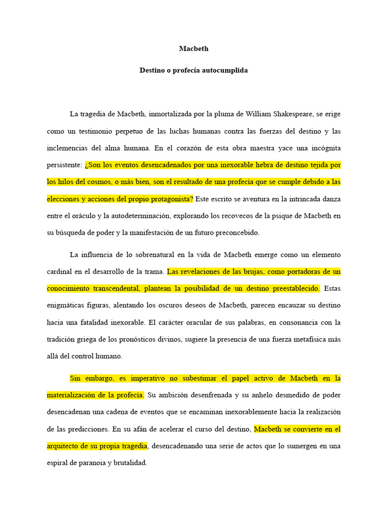 Macbeth: Destino y Traición | PDF | Macbeth | William Shakespeare