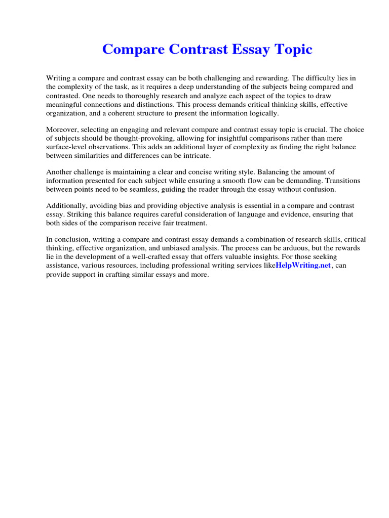 Compare Contrast Essay Topic | PDF | Jealousy | Essays