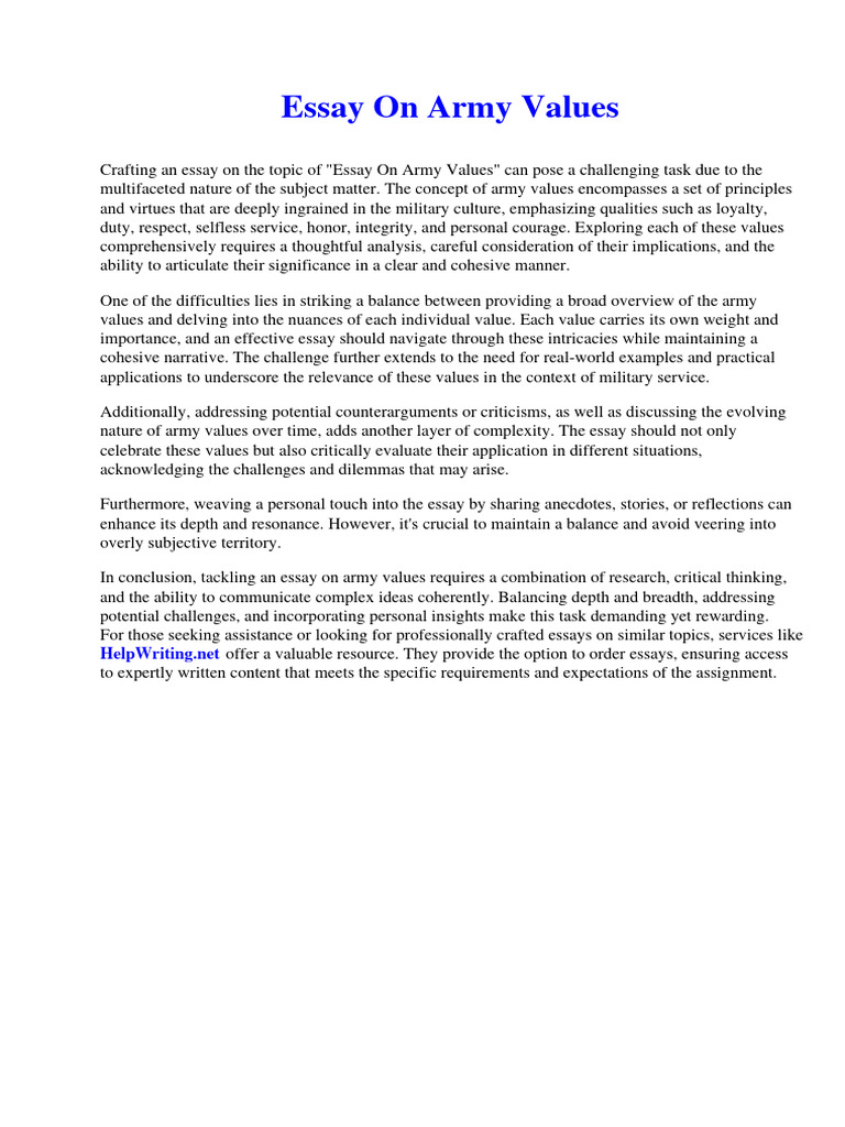 Essay On Army Values | PDF | Mergers And Acquisitions | Essays