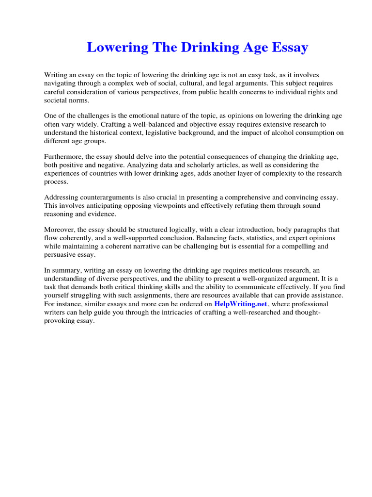 Lowering The Drinking Age Essay | PDF | Critical Thinking | Essays