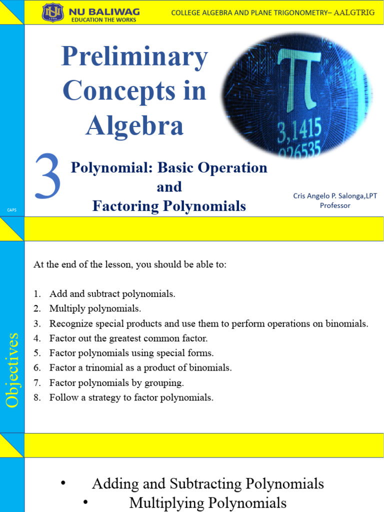 AALGTRIG-W3.1-Polynomials Basic Operation (Part 1) | PDF | Factorization | Polynomial