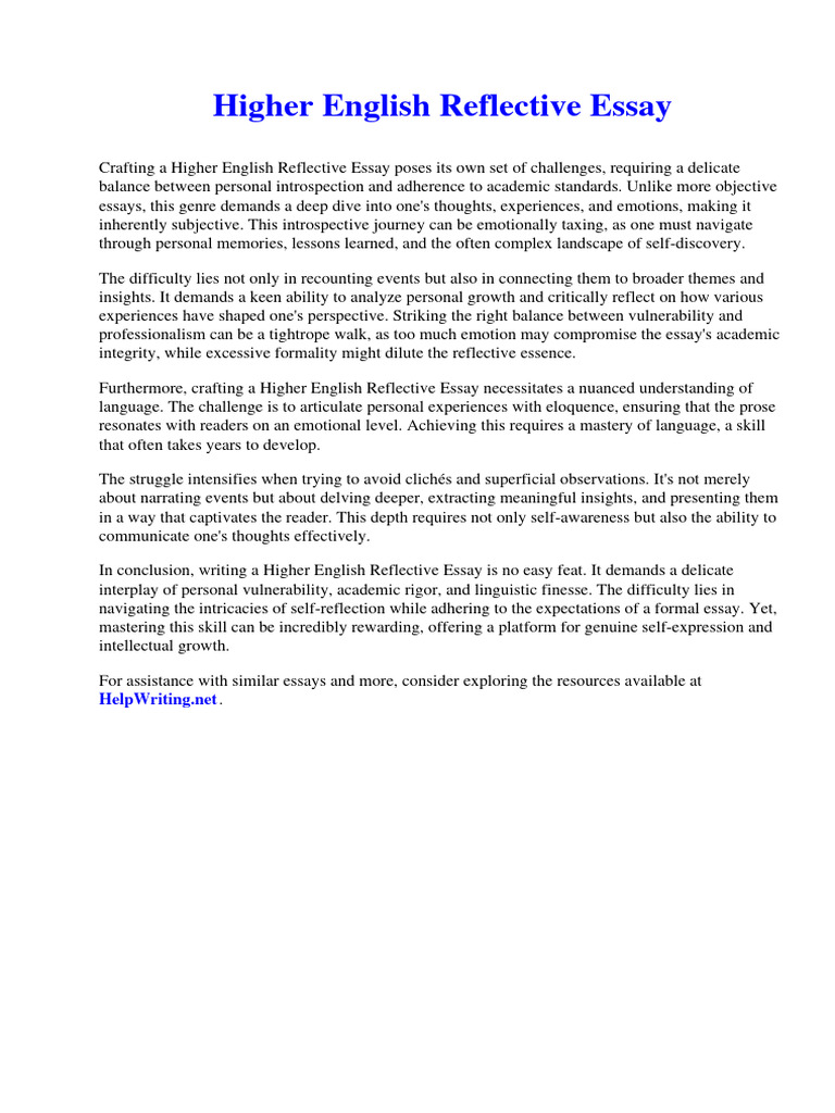 Higher English Reflective Essay | PDF | Invasion | Essays