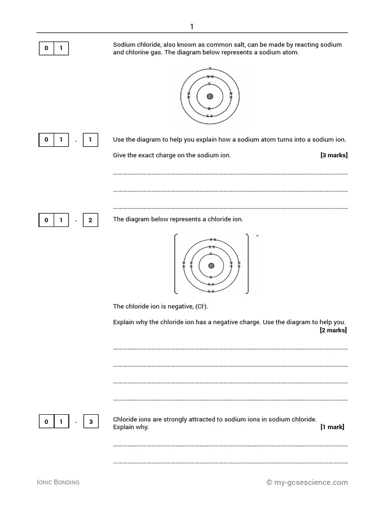Ionic Bonding Questions Pdf Ion Chloride