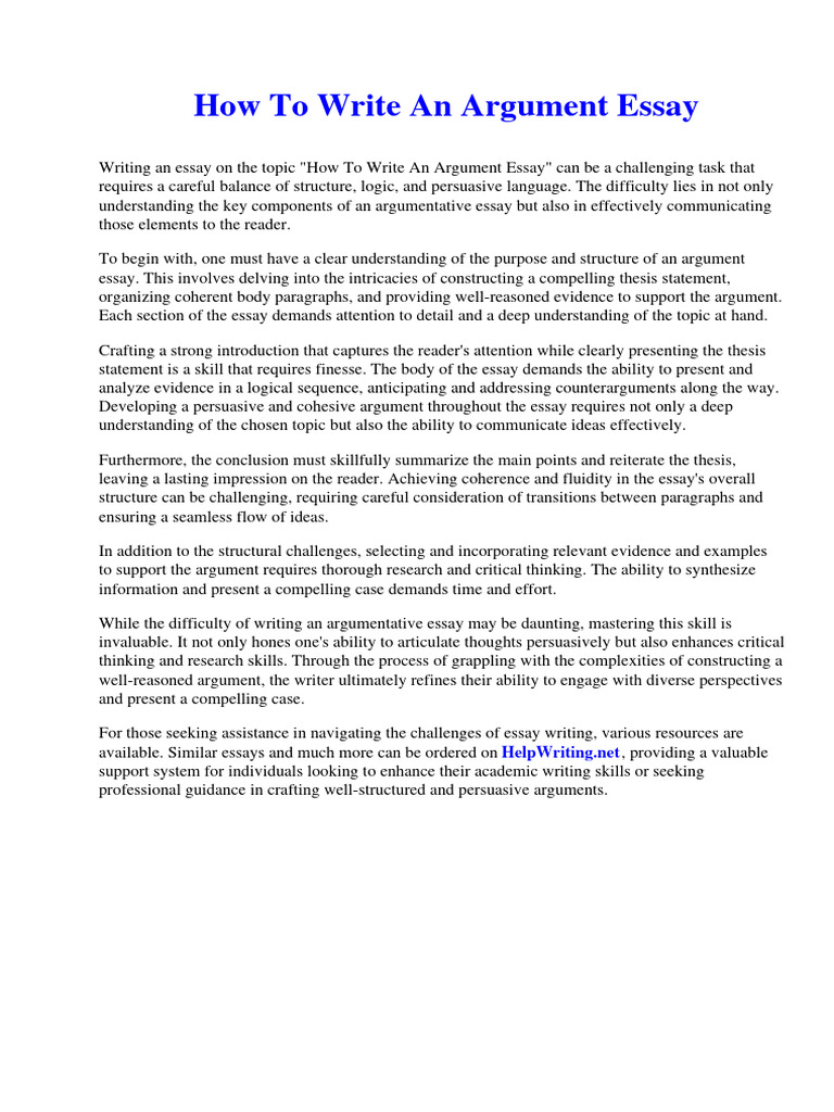 How To Write An Argument Essay | PDF | Essays | Argument
