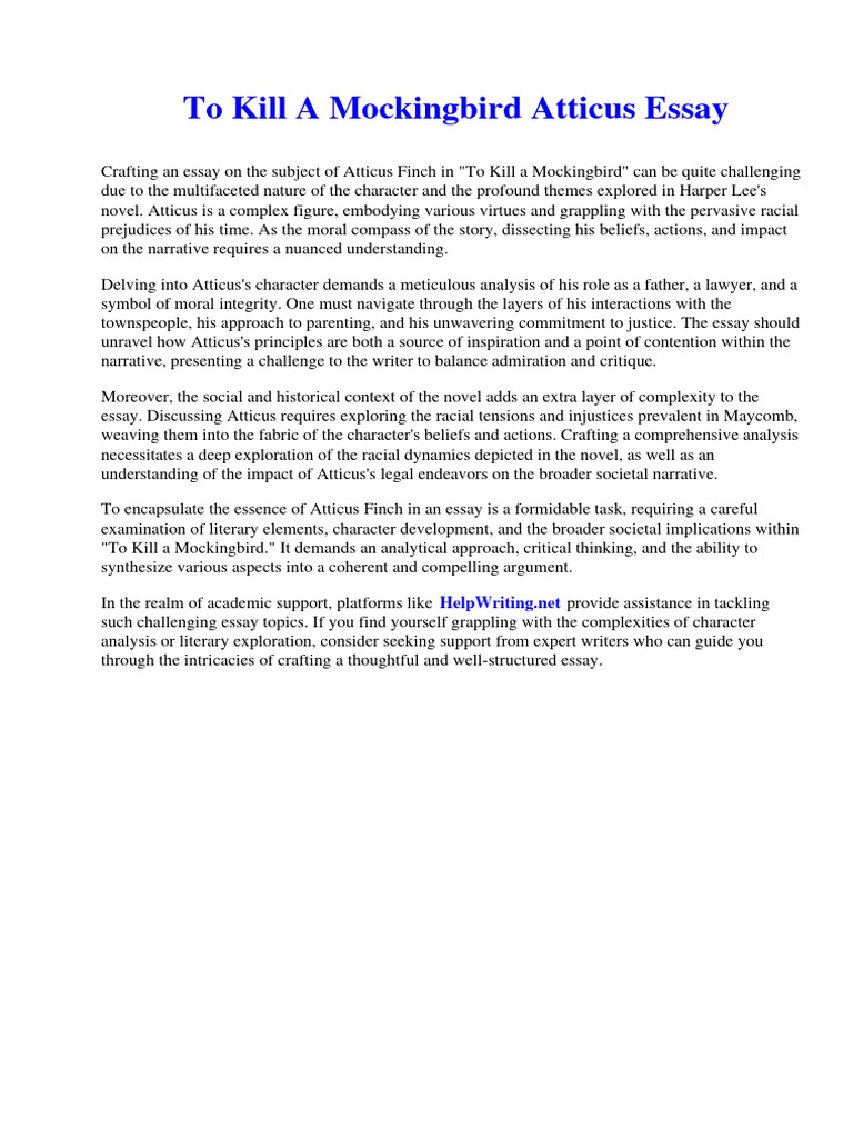 To Kill A Mockingbird Atticus Essay | PDF | To Kill A Mockingbird