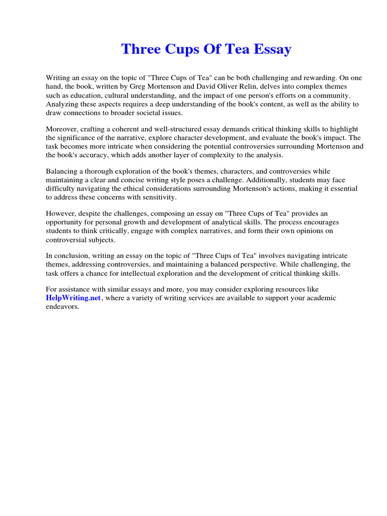 Three Cups of Tea Essay | Download Free PDF | Stormwater | Critical ...
