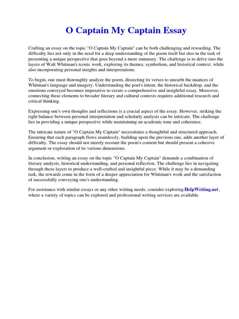 O Captain My Captain Essay | PDF | Chronic Obstructive Pulmonary ...