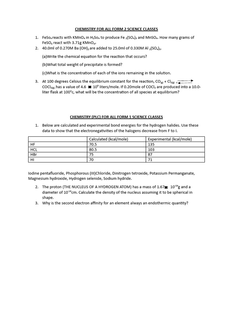 Chemistry For All Form 2 Science Classes | PDF