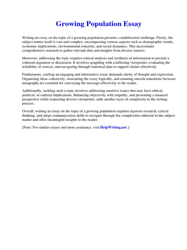 Growing Population Essay | PDF | Essays | Critical Thinking