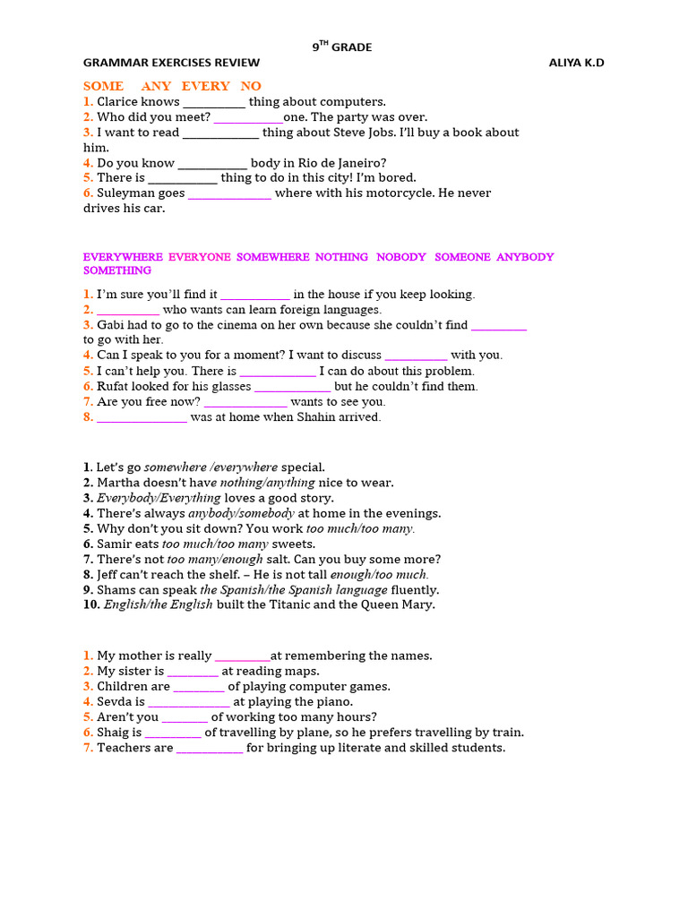 9th Grade English Units 1-4 Grammar Exercises | PDF
