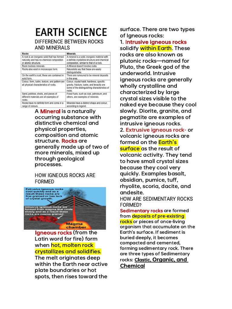 Earthsci Lesson (Rocks&minerals) | PDF | Rock (Geology) | Sedimentary Rock