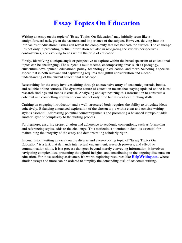 Essay Topics On Education | PDF | Essays | Internet Of Things