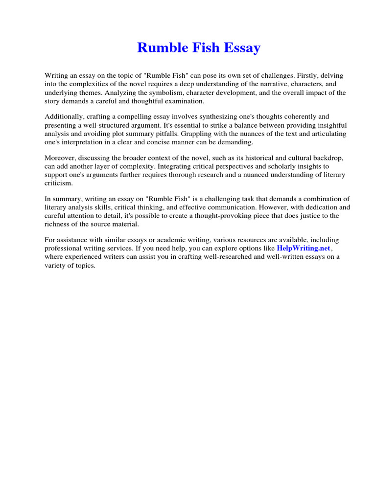 Rumble Fish Essay | PDF | Pricing | I Phone