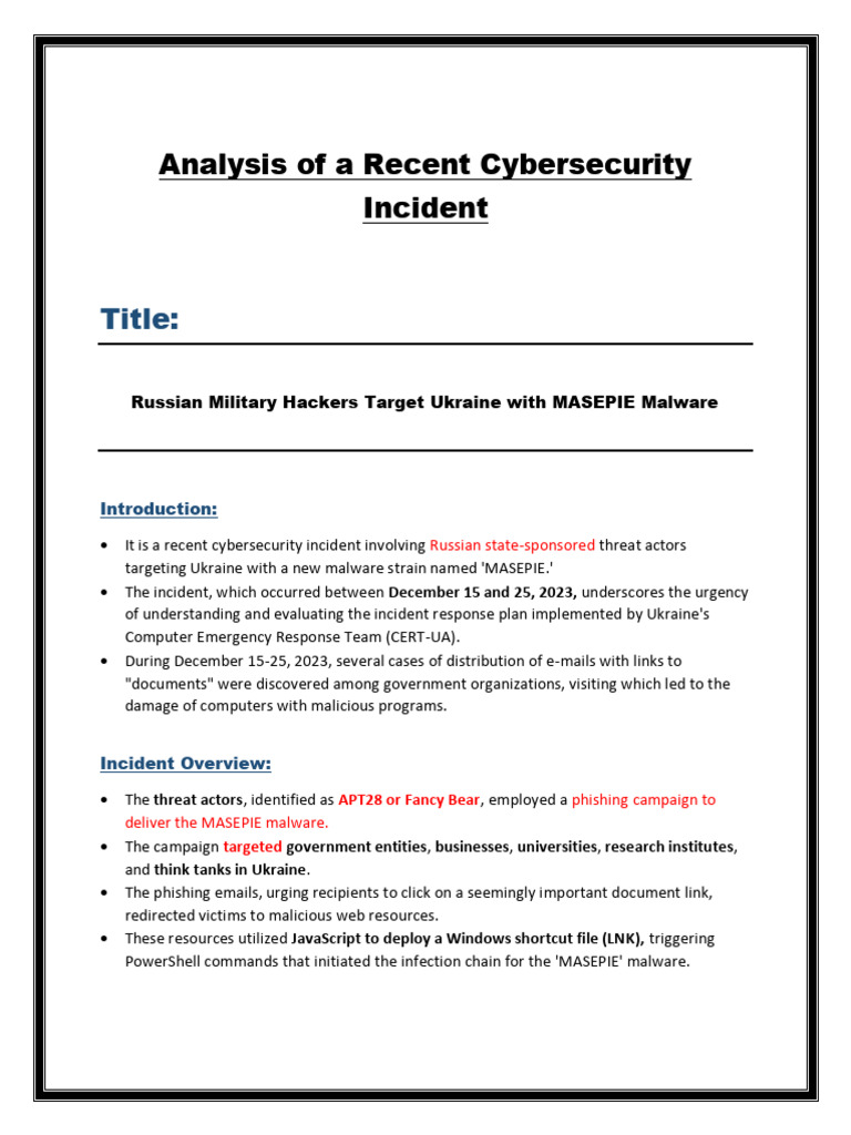 Russian Military Hackers Target Ukraine With MASEPIE Malware | PDF ...