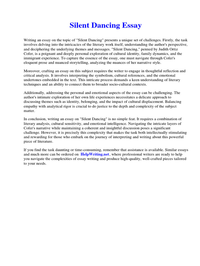 Silent Dancing Essay | PDF | Essays | Narrative