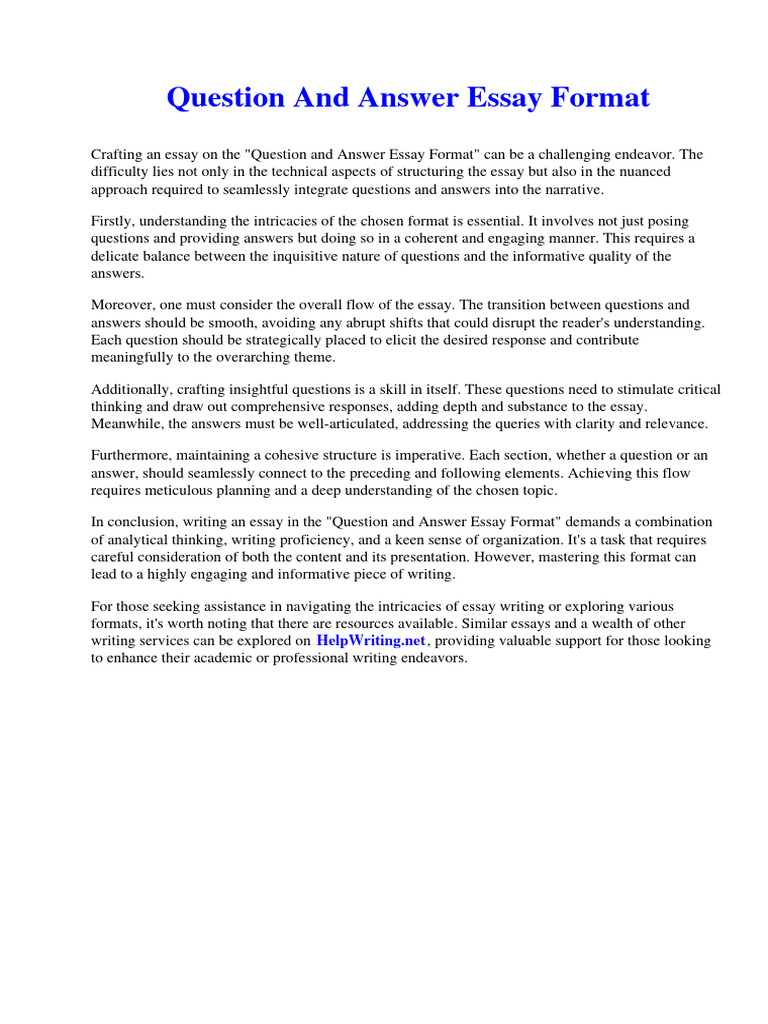 Question and Answer Essay Format | PDF | Sabbath In Christianity