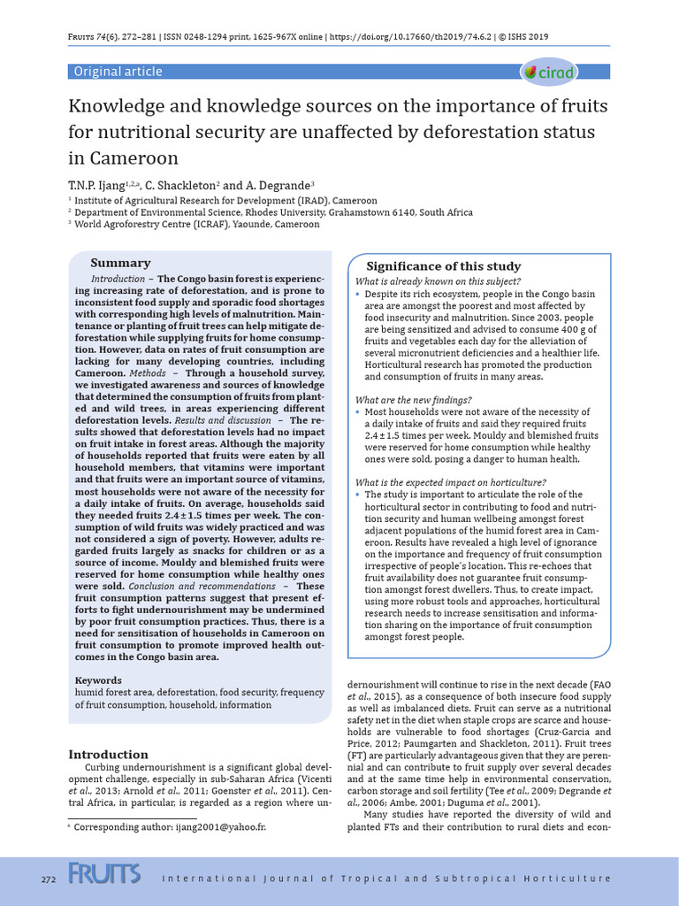 Knowledge and Knowledge Sources On The Importance of Fruits For Nutritional Security Are ...