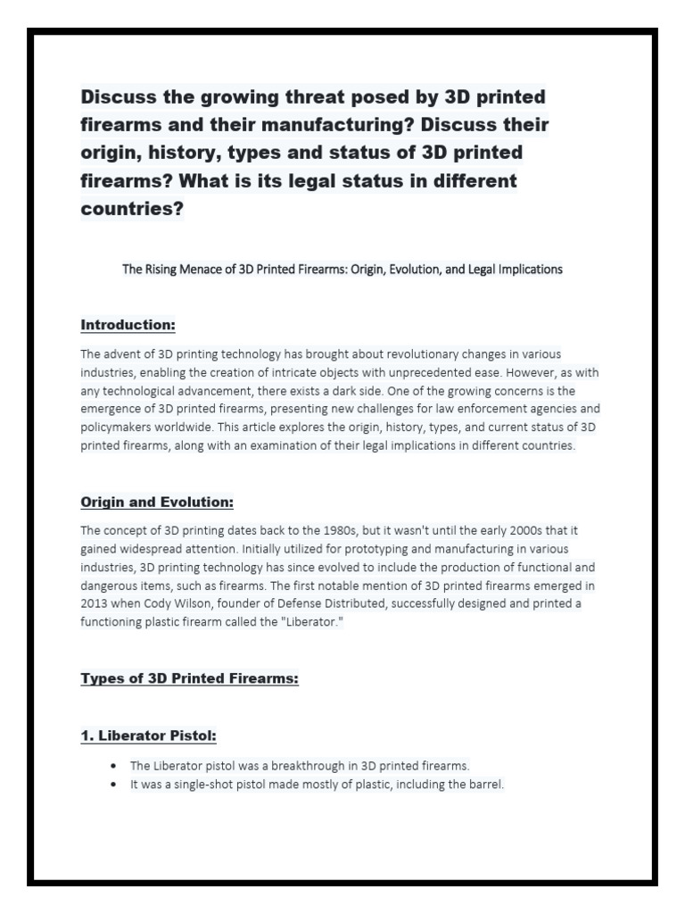 Discuss the growing threat posed by 3D printed firearms and their ...