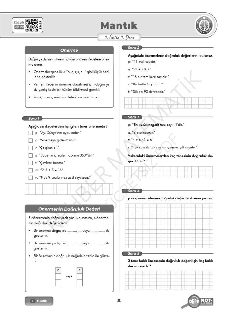 01 - Ders - 9 Sinif Matbook Mantik | PDF