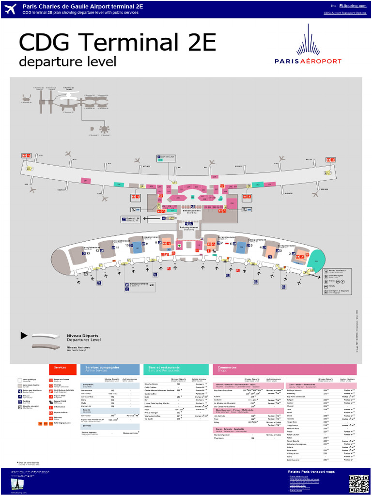 Paris CDG Airport Terminal 2e Map Eutouring | PDF | Public Transport ...