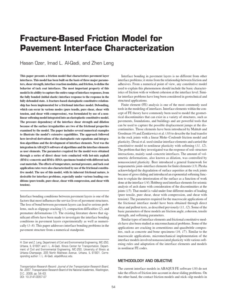 Ozer Et Al 2008 Fracture Based Friction Model For Pavement Interface ...