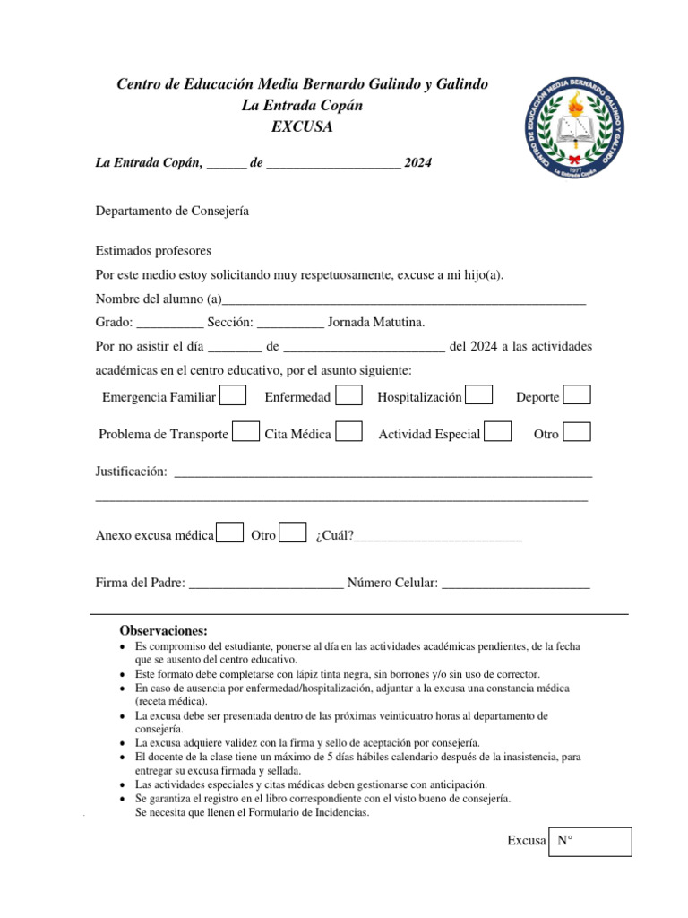 Formato de Excusa Del BGG 2024 | PDF