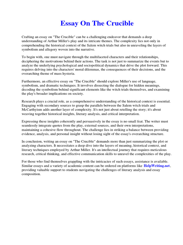 Essay On The Crucible | PDF | Column | Architectural Elements