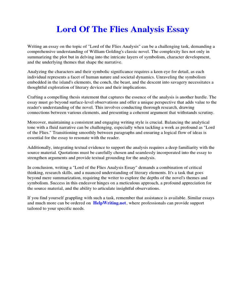 Lord of The Flies Analysis Essay | PDF | Essays | Social Capital