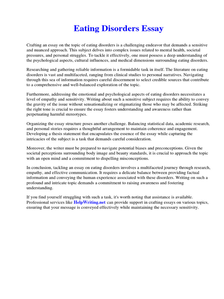 Eating Disorders Essay | PDF | Mental Disorder | Eating Disorder