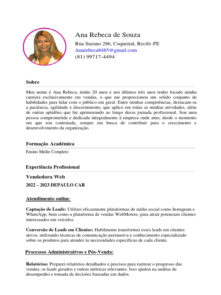 Ana Rebeca Curriculum | PDF | Comunicação | Business