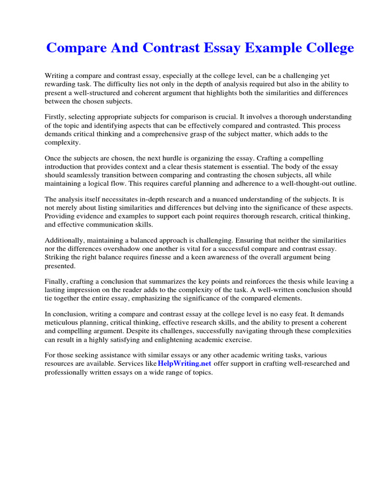 Compare and Contrast Essay Example College | PDF | Nuclear Power ...