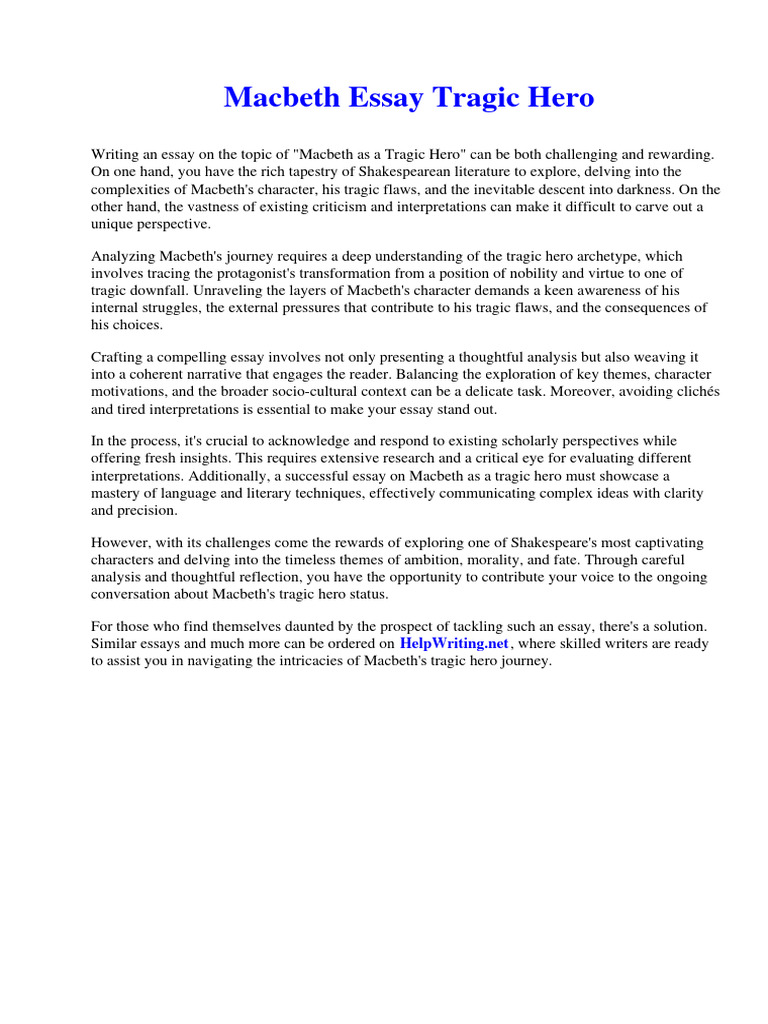 Macbeth Essay Tragic Hero | PDF | Tragedy | Macbeth
