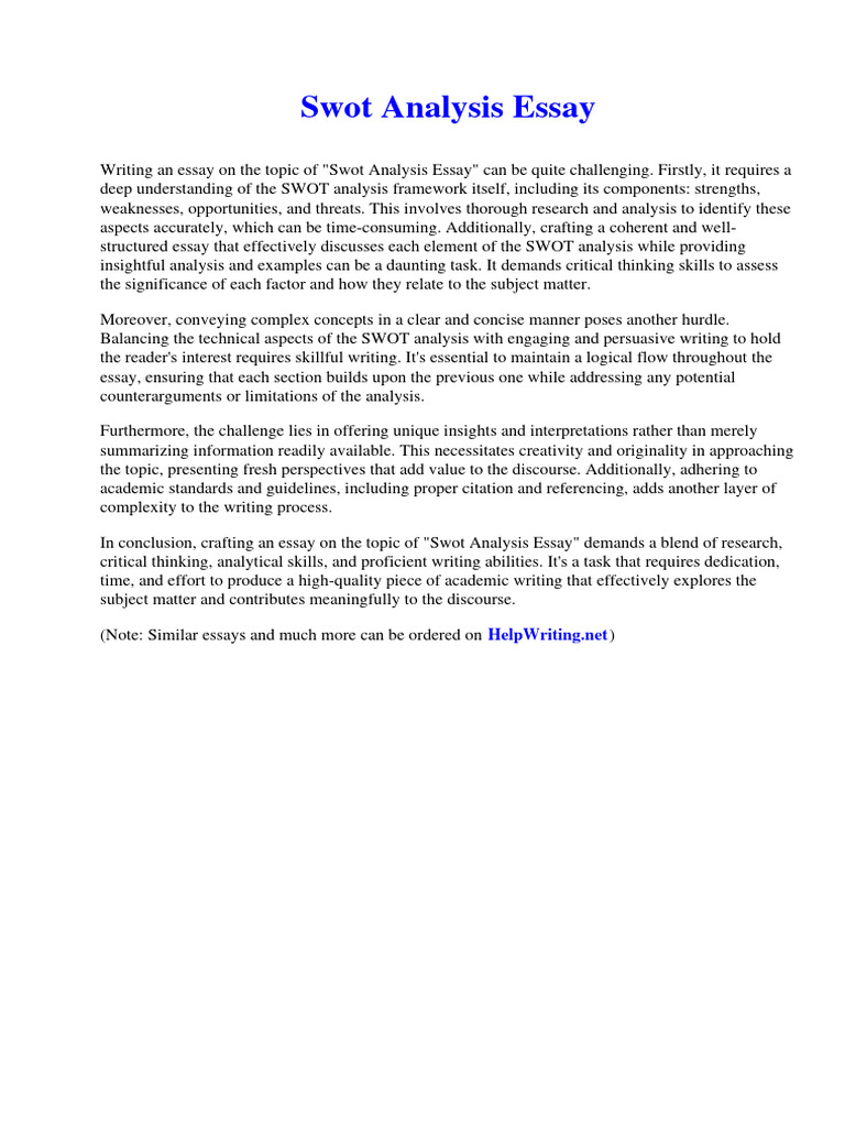 Swot Analysis Essay | PDF | Essays | Swot Analysis