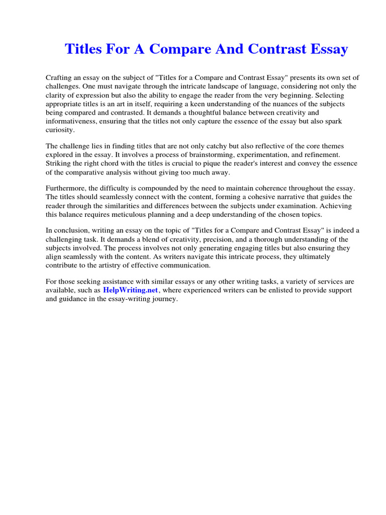 Titles For A Compare and Contrast Essay | PDF | Twelfth Night