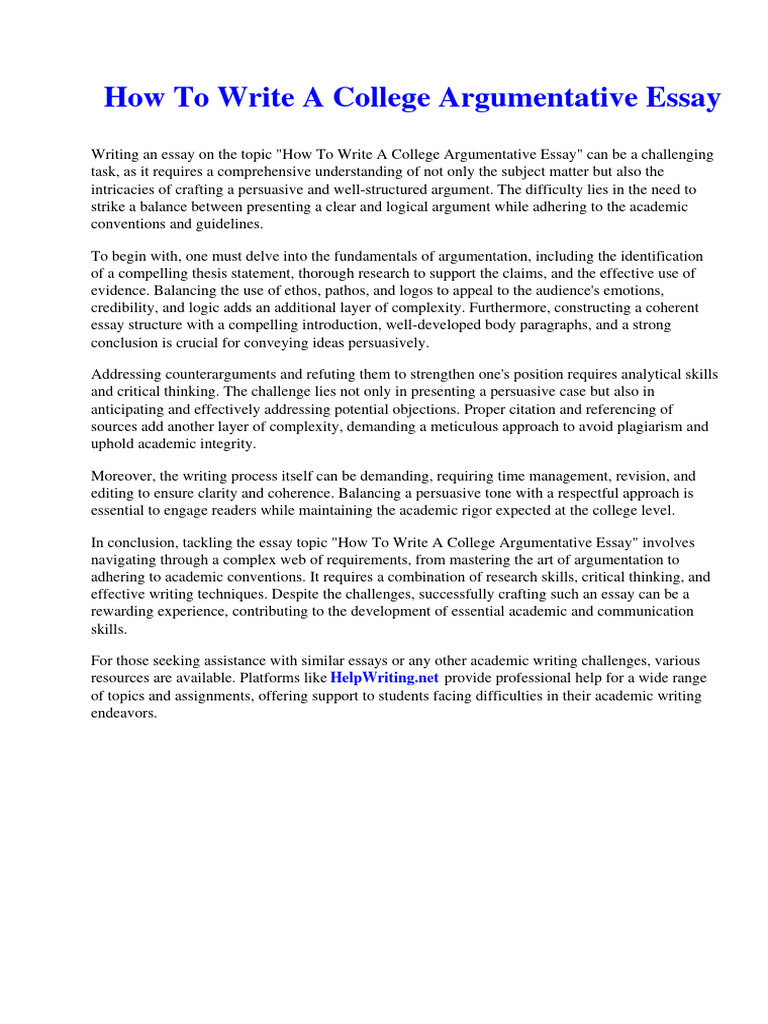 How To Write A College Argumentative Essay | PDF | Emergency Management ...