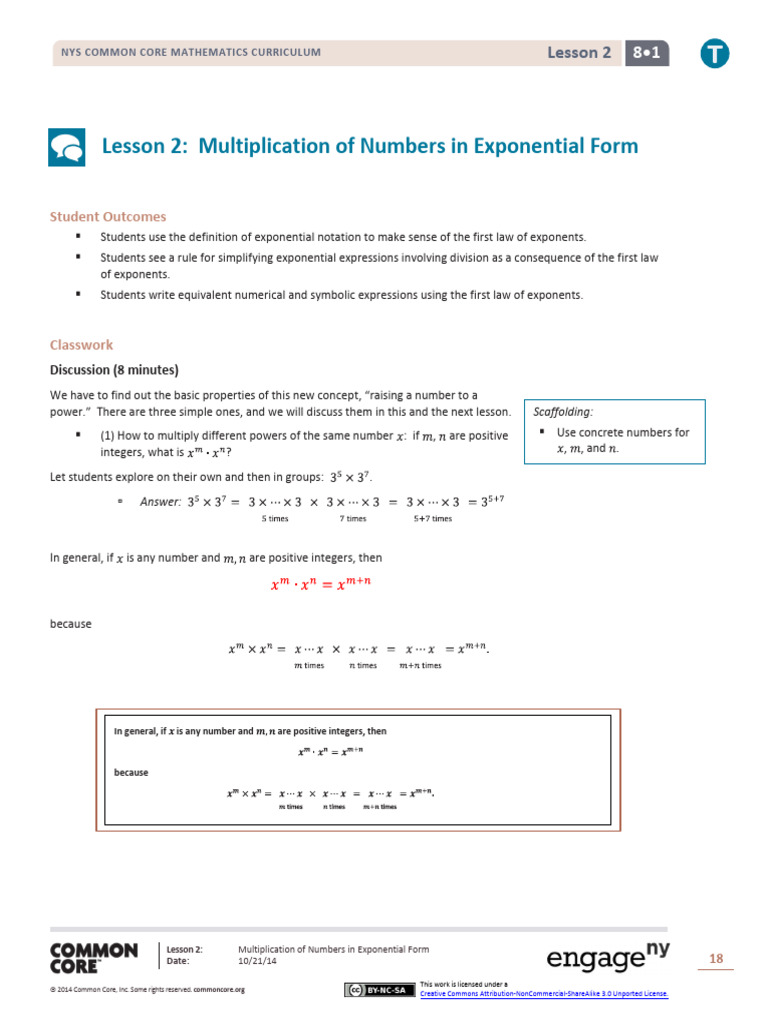 Math g8 m1 Topic A Lesson 2 Teacher | PDF | Exponentiation | Multiplication