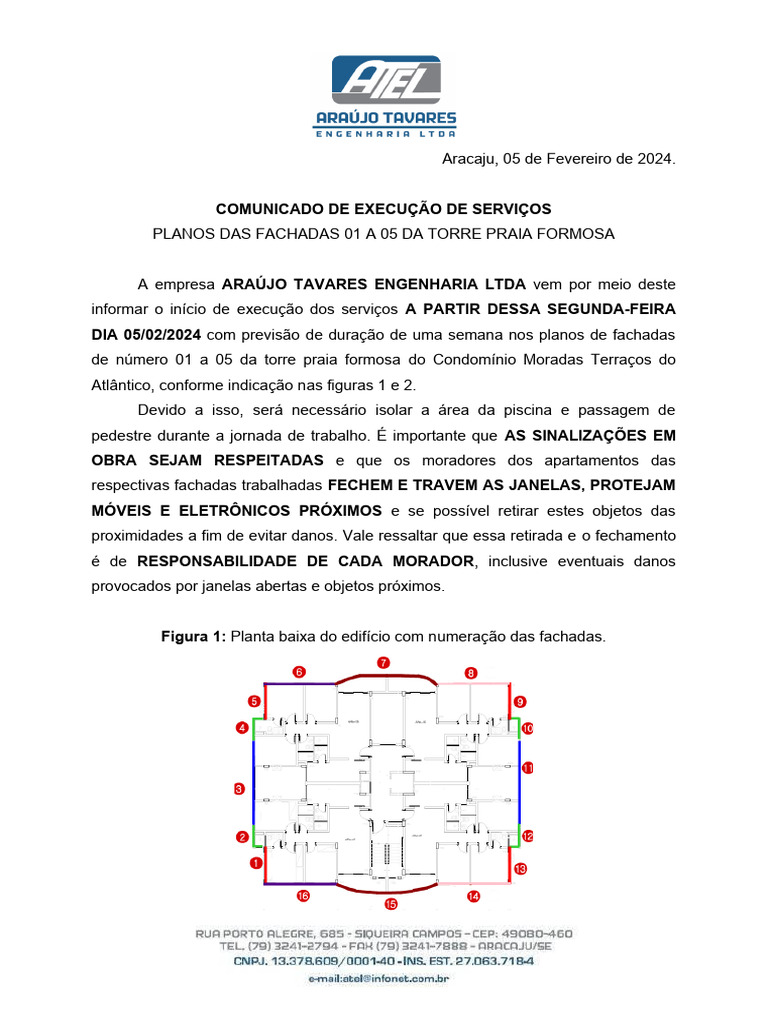 Comunicado - Execucao de Servicos - Fachadas 01 A 05 - Moradas Terracos Do Atlantico Assinado | PDF